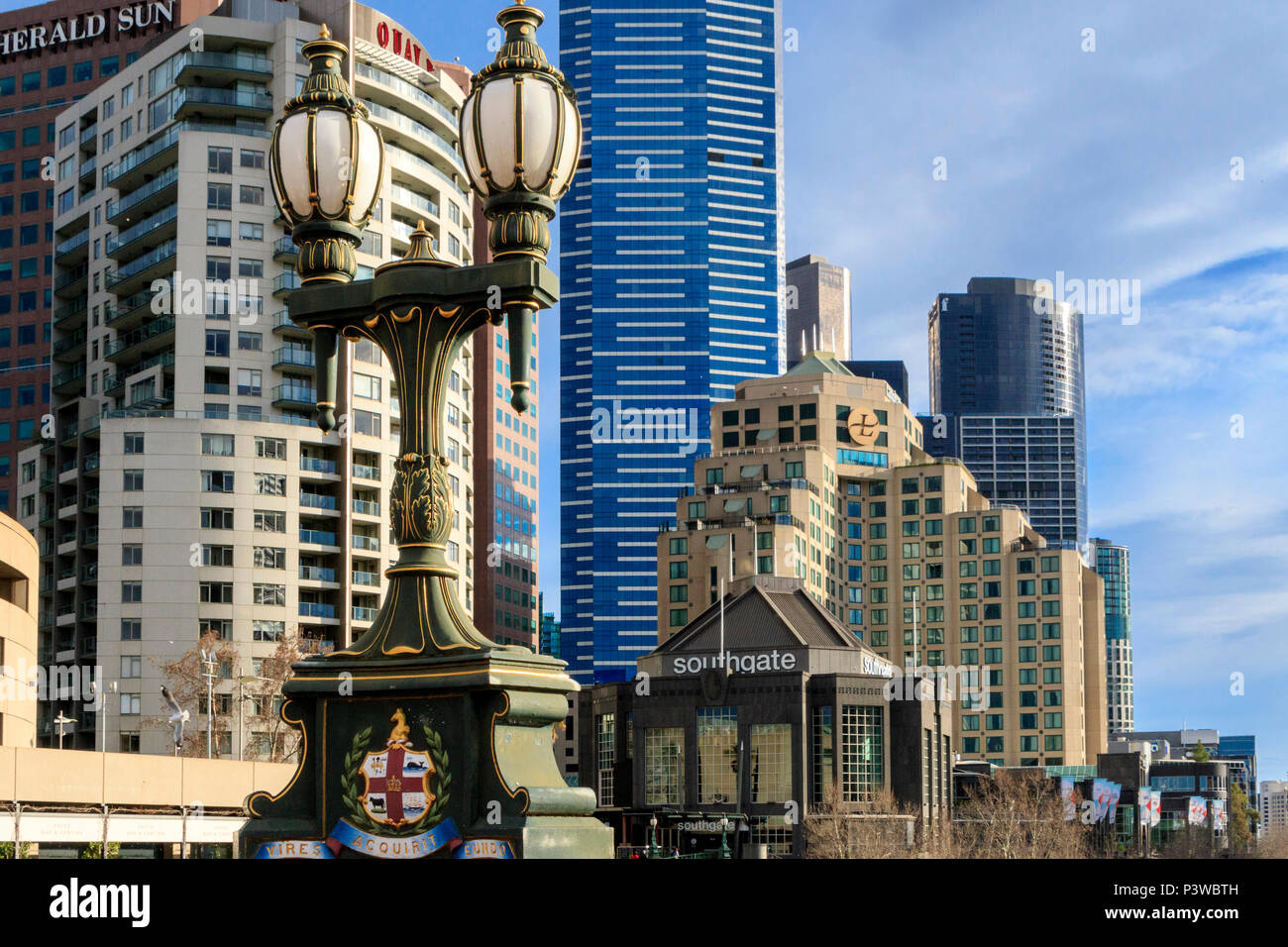 Australia, Cast iron lamp post, Melbourne, Princes Bridge, Southbank ...