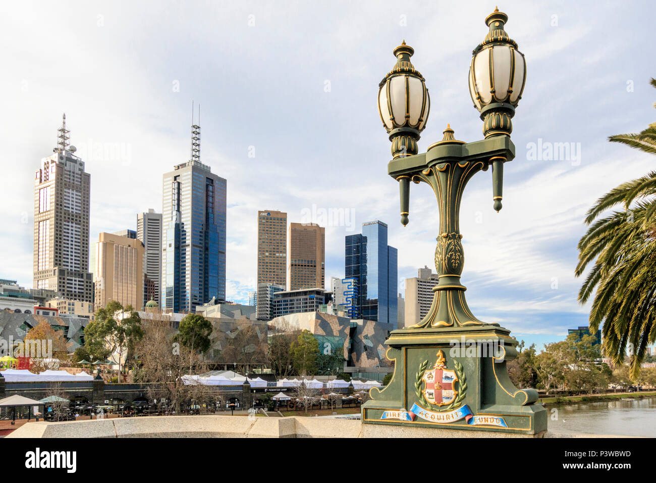 Australia, Cast iron lamp post, Melbourne, Princes Bridge, Victoria ...