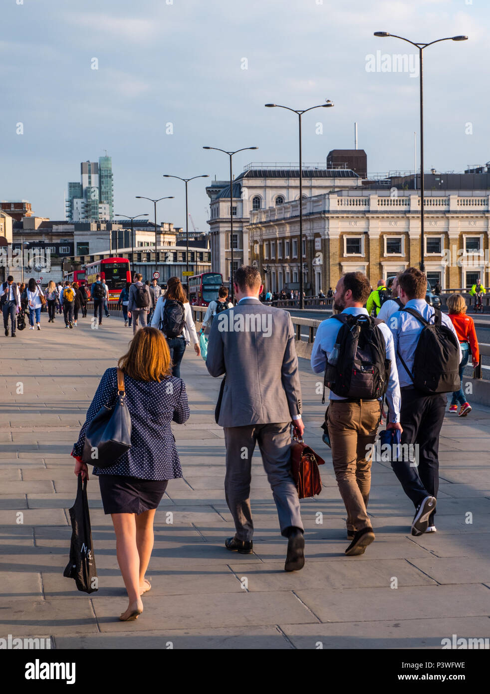 Commuters Crossing, London Bridge, River Thames, London, England, UK ...