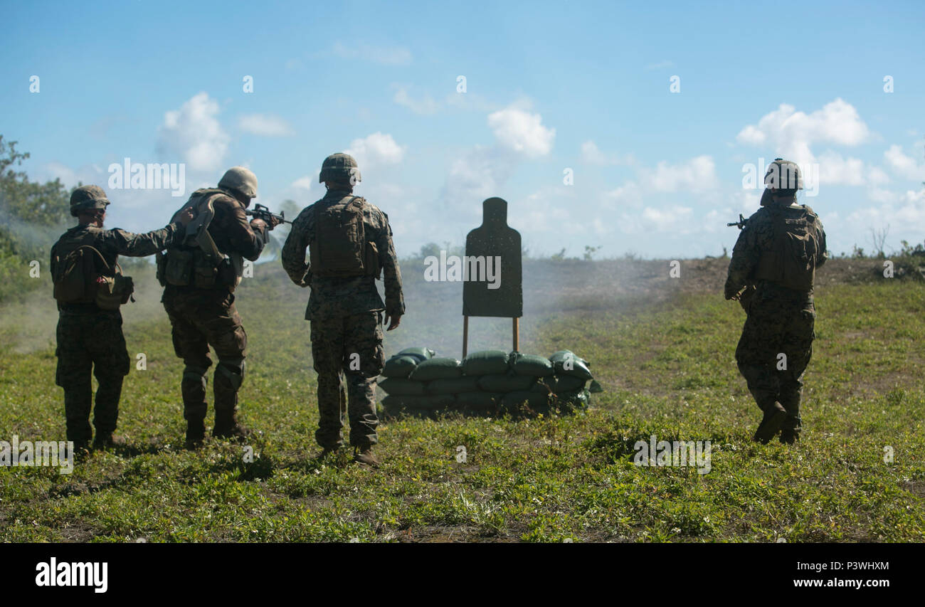 A U.S. Marine and Tongan Soldier assault the enemy by fire, July 26 ...