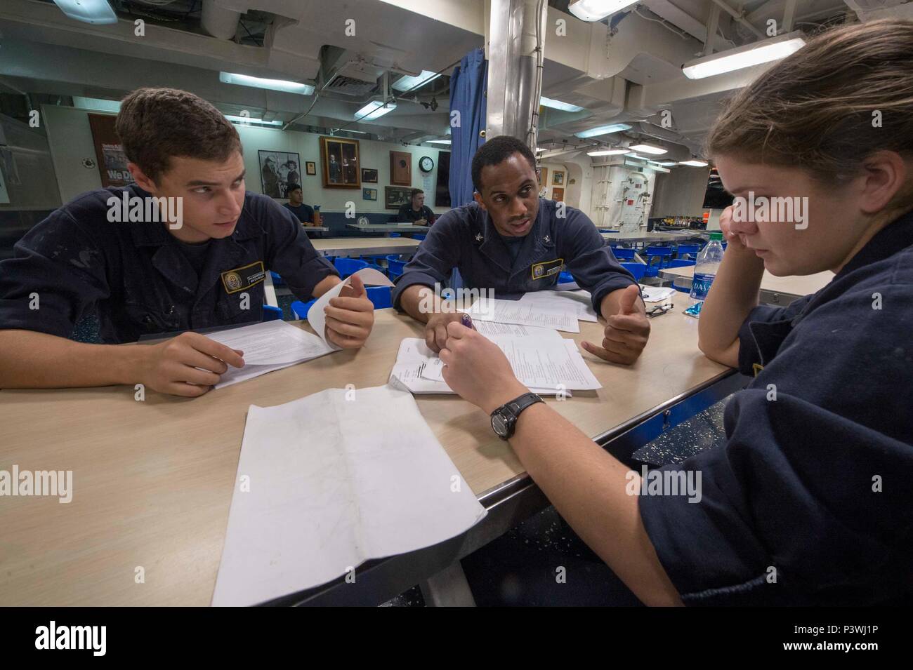 160730-N-DQ503-001 GULF OF ADEN (July 30, 2016) – Sailors study for ...