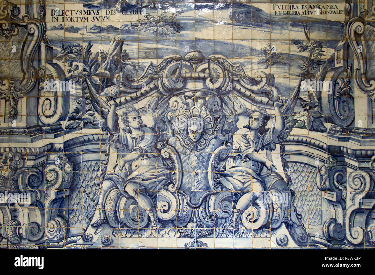 Blue azulejo tiles inside Porto Cathedral (Sé do Porto), a Roman ...