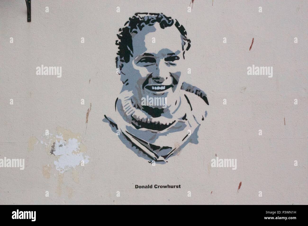 Street art illustration of Donald Crowhurst, an amateur sailor who died ...