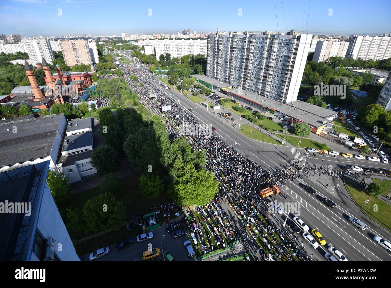 June 15, 2018. - Russia, Moscow. - Muslims during the Eid al-Fitr ...