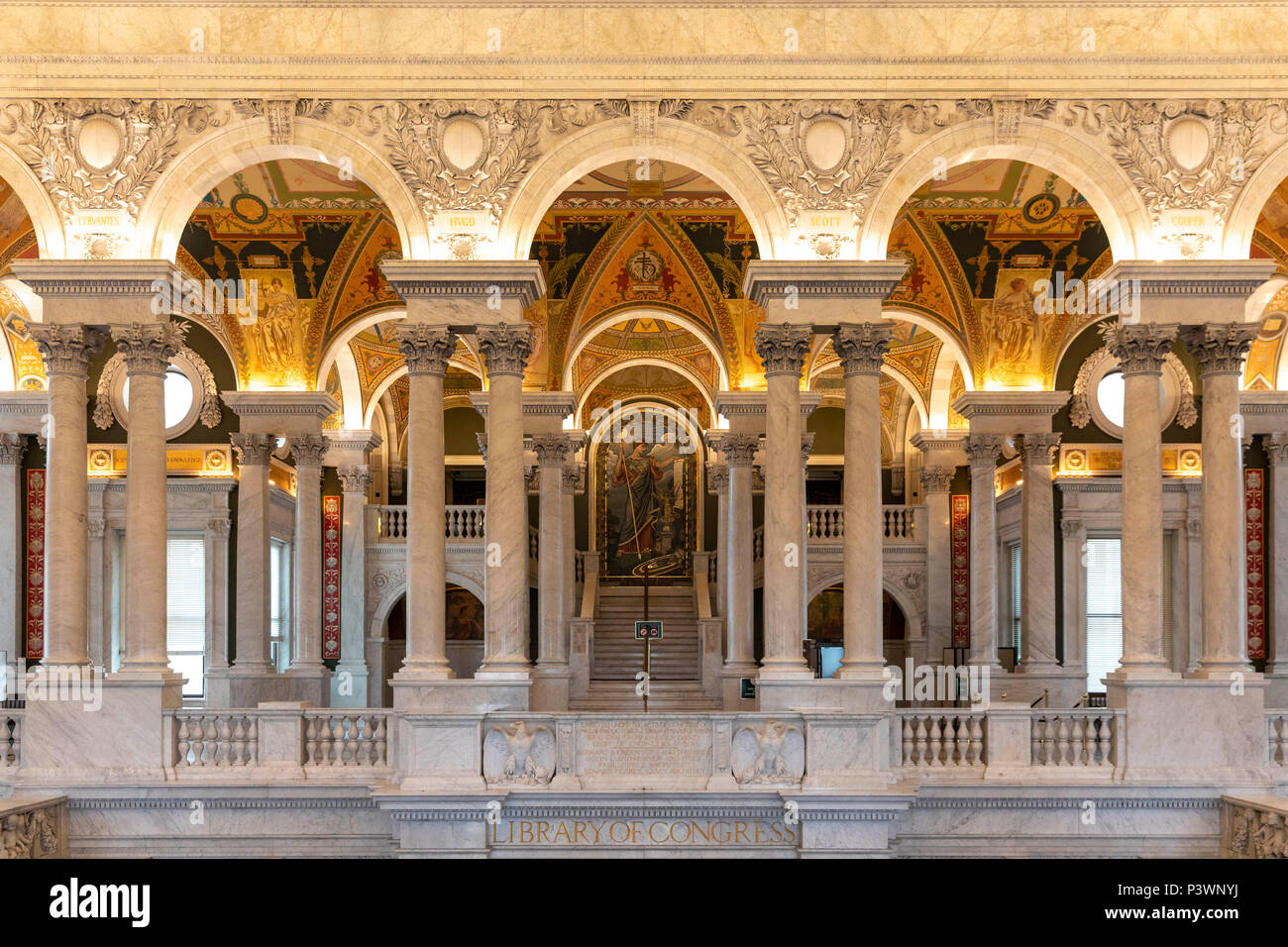 The Great Hall, View of second floor, with Minerva mosaic in background ...