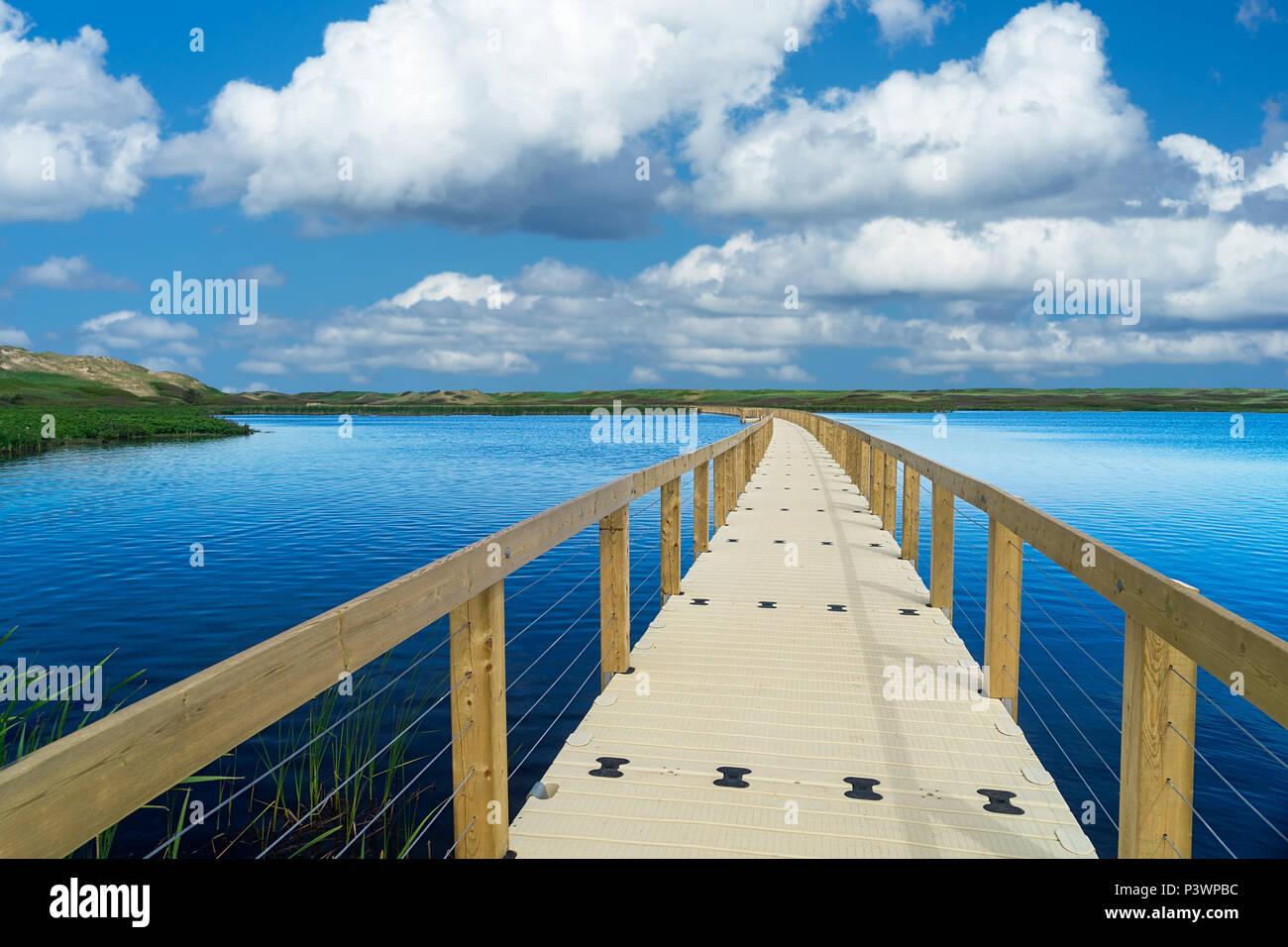 Boardwalk, part of the trail, across wetlands at Greenwich, Prince Edward Island National Park ...