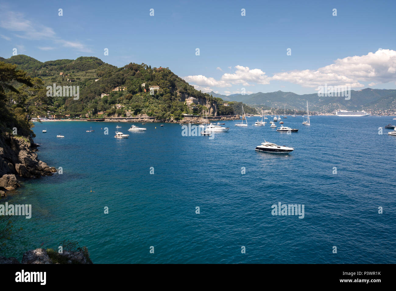 landscapes on the sea along the coast of Portofino in Genoa in Italy ...