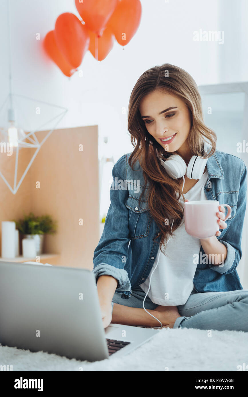 Smart nice woman working from home Stock Photo - Alamy