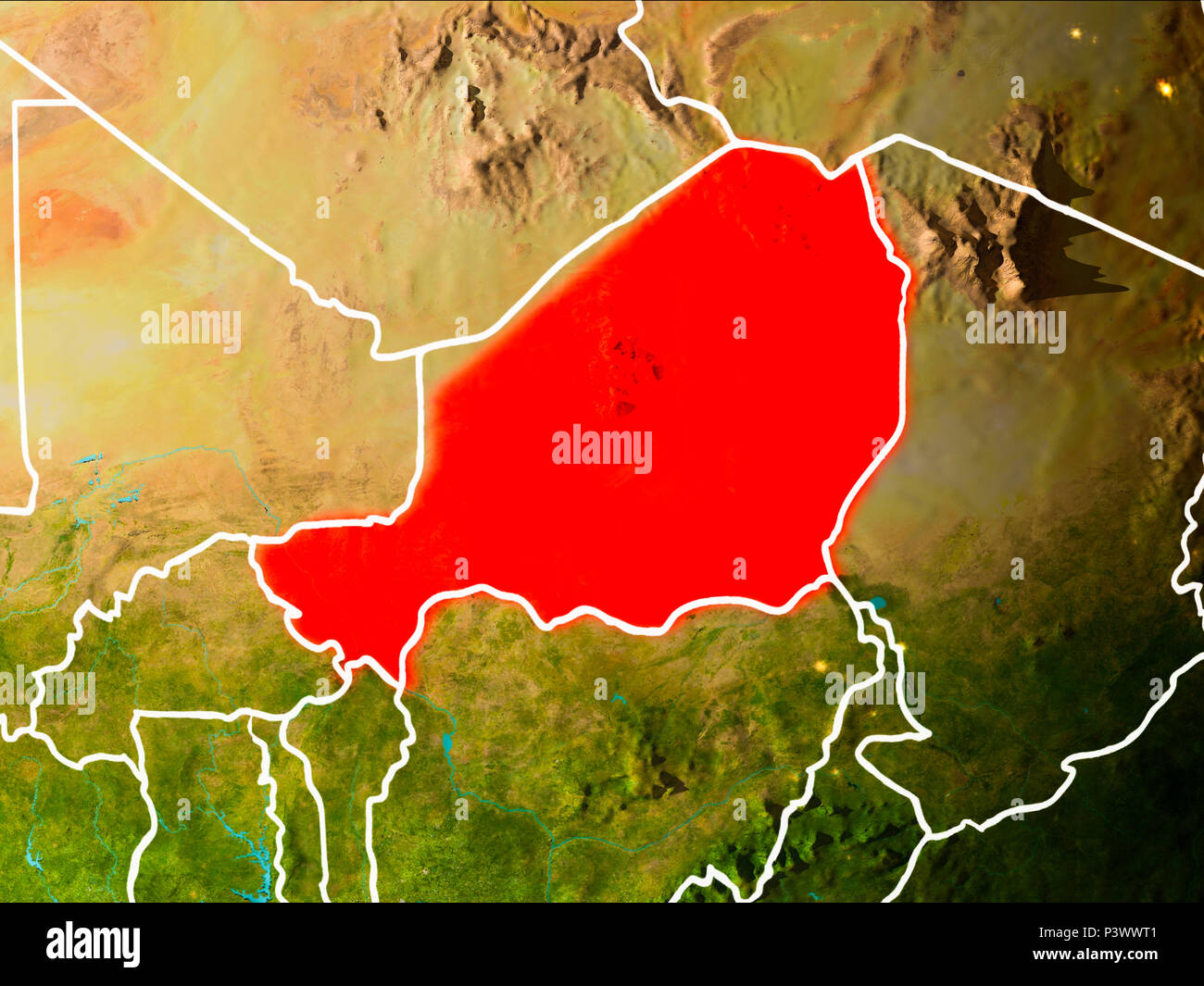 Niger in the morning highlighted in red on planet Earth with visible ...