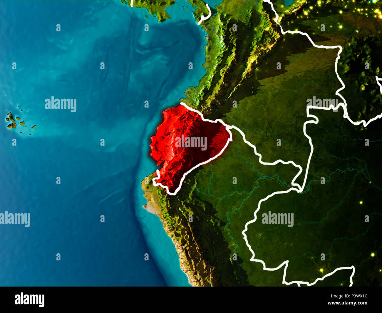 Ecuador in the morning highlighted in red on planet Earth with visible ...