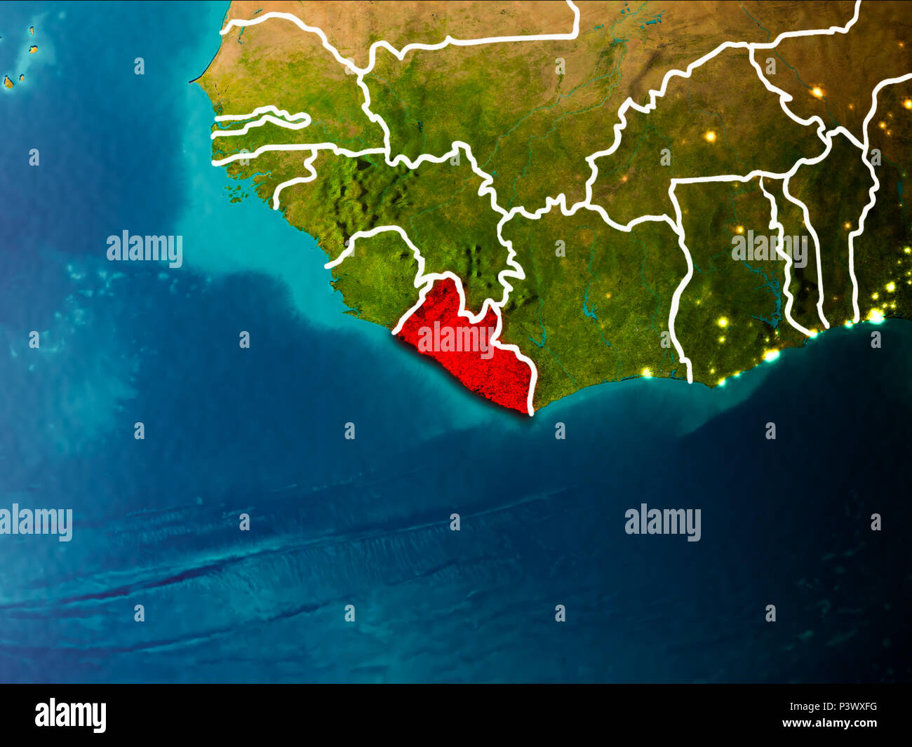 Highlighted satellite image of liberia hi-res stock photography and ...