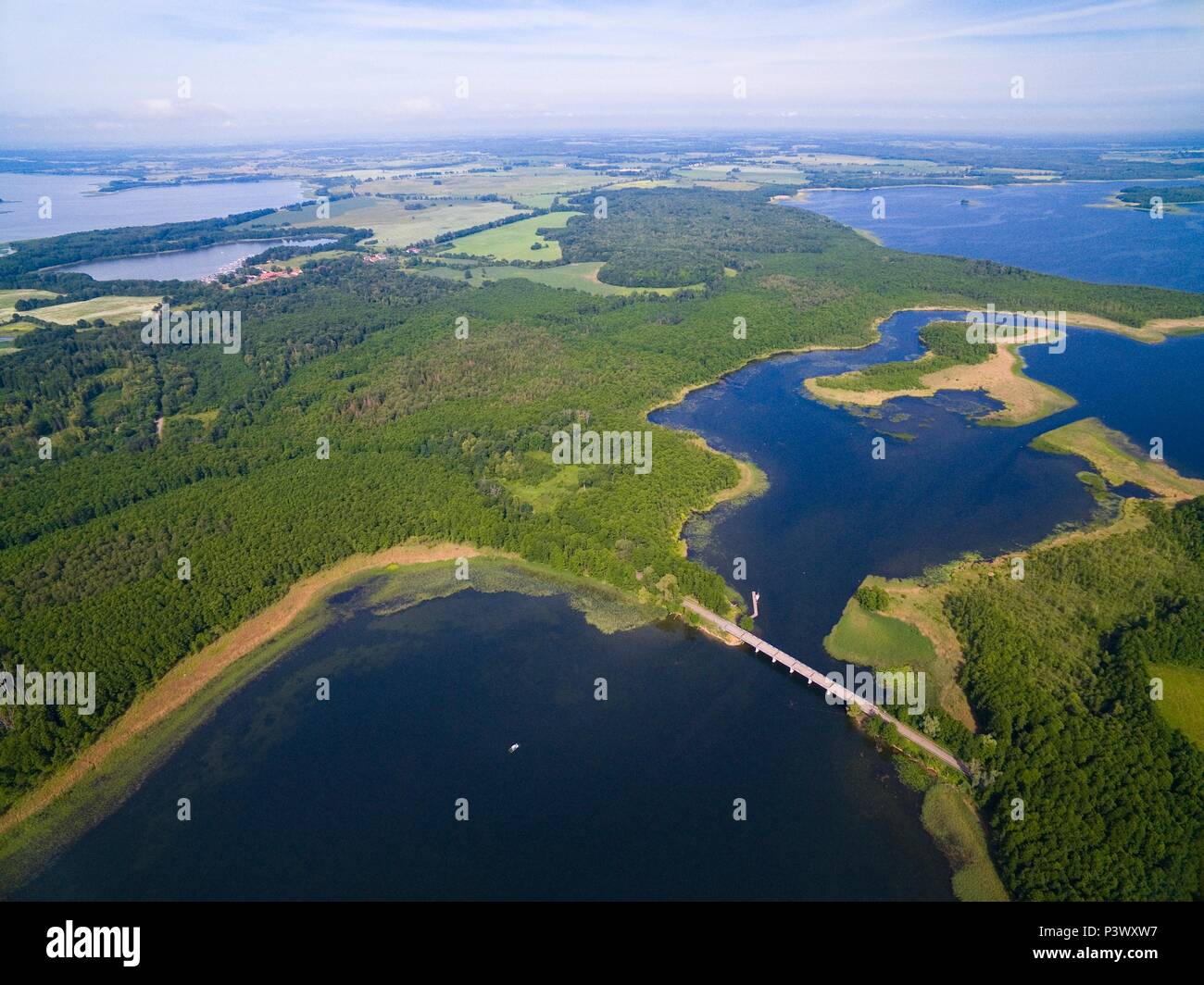 Aerial view of beautiful landscape of lake district, bridge between ...