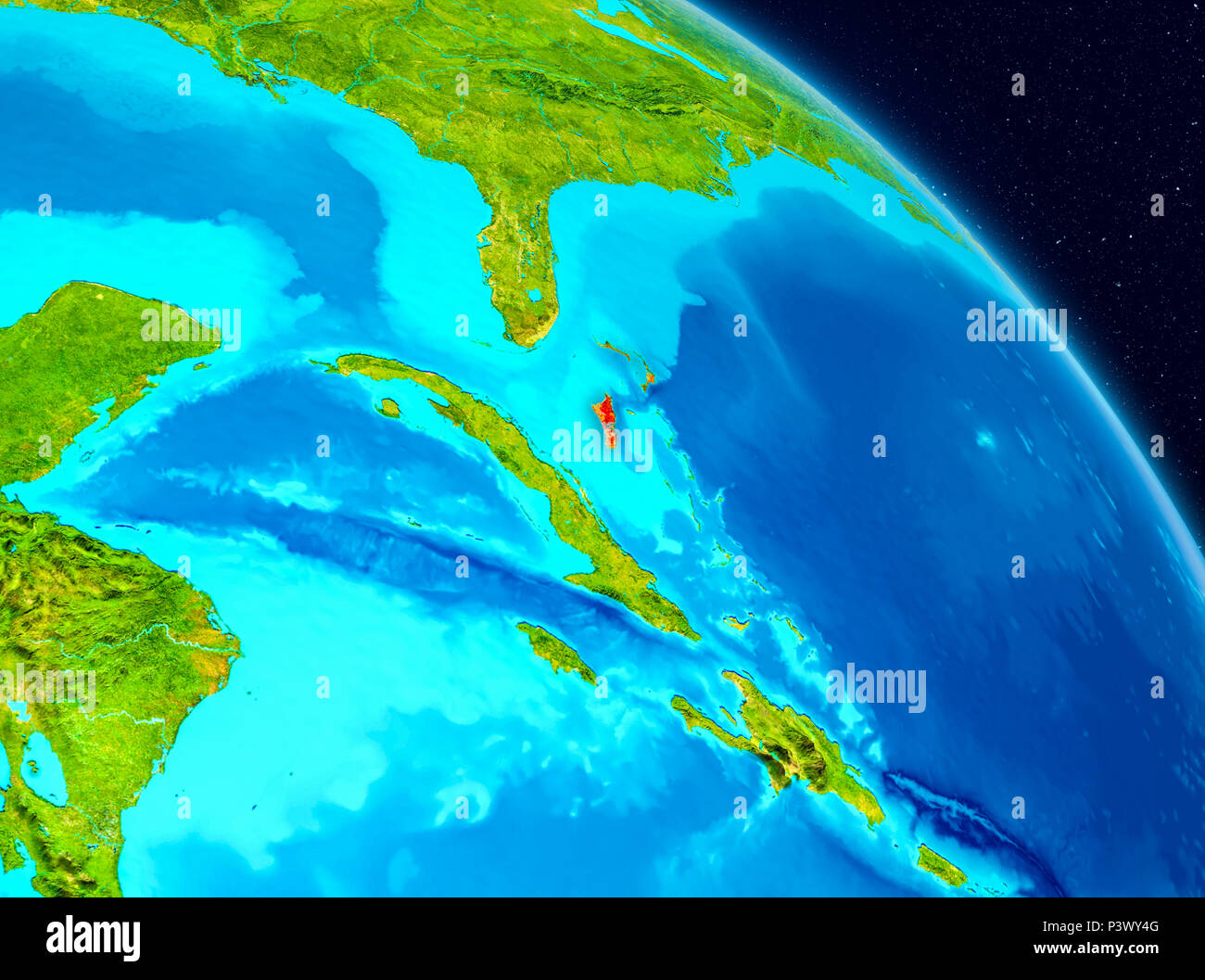 Space view of Bahamas highlighted in red on planet Earth. 3D ...