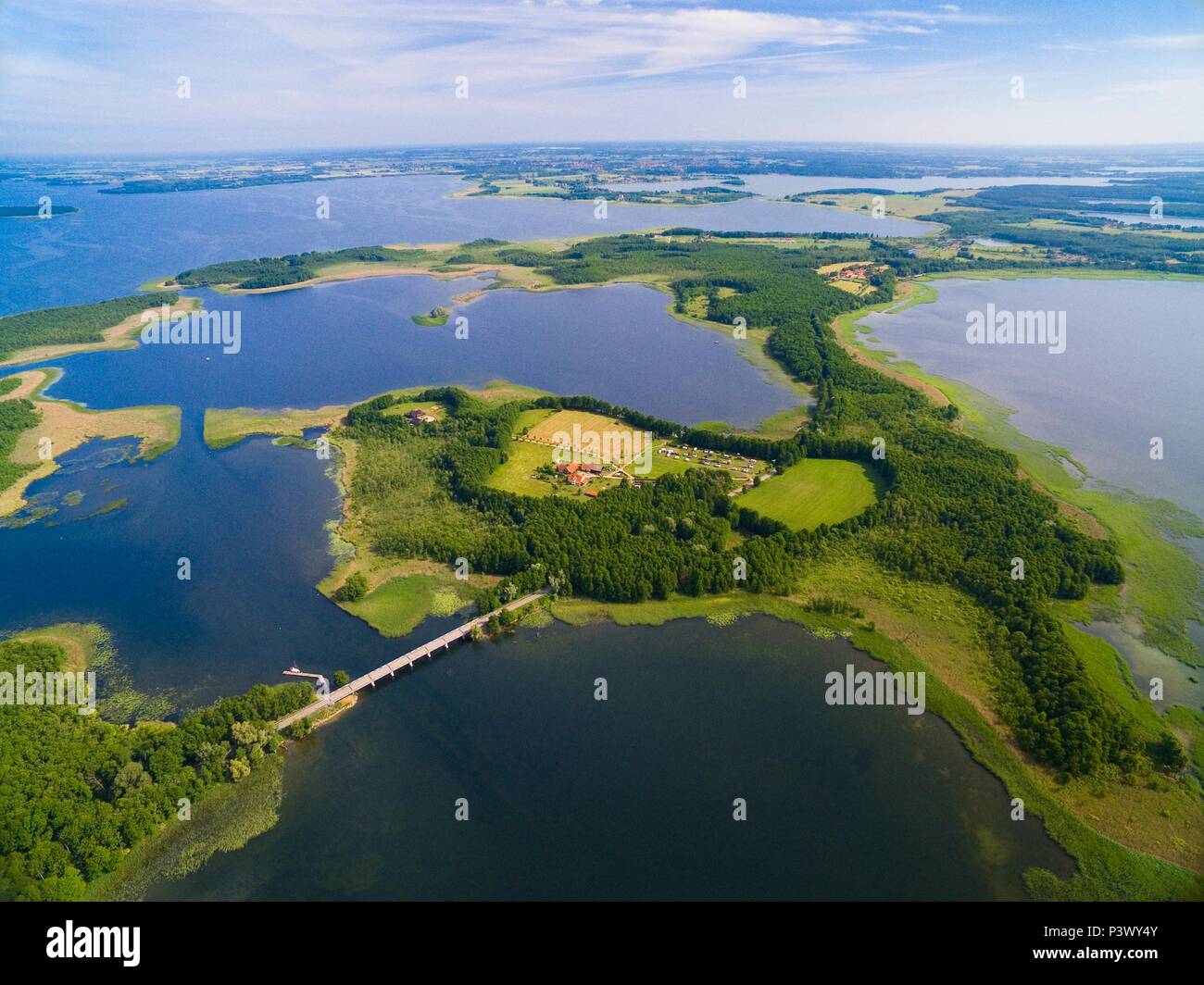 Aerial view of beautiful landscape of lake district, bridge between ...