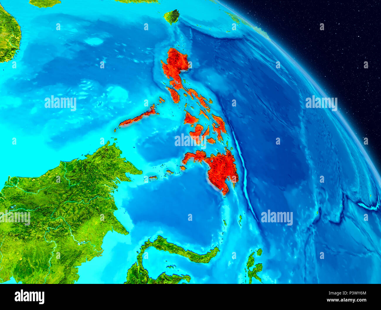 Space view of Philippines highlighted in red on planet Earth. 3D ...