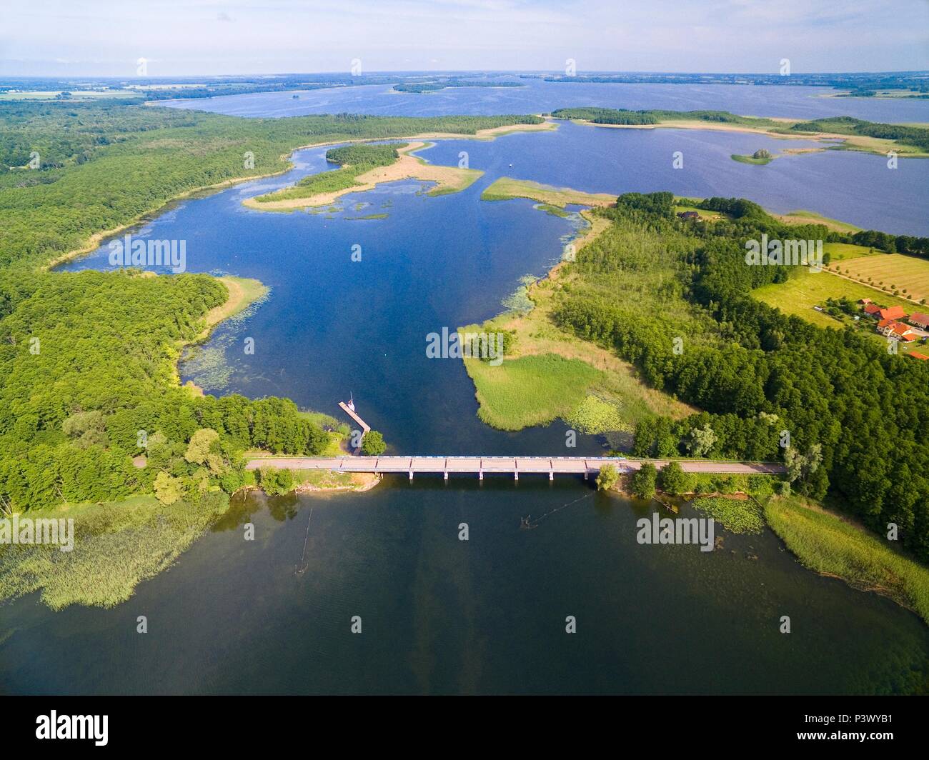 Aerial view of beautiful landscape of lake district, bridge between ...