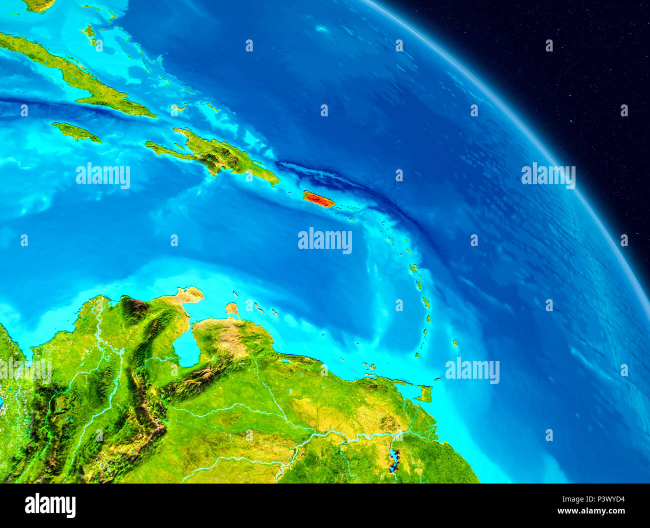 Space view of Puerto Rico highlighted in red on planet Earth. 3D ...