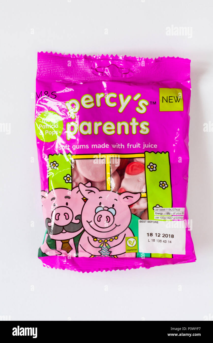 Packet of percy's parents percy pig sweets isolated on white background - soft gums made with ...