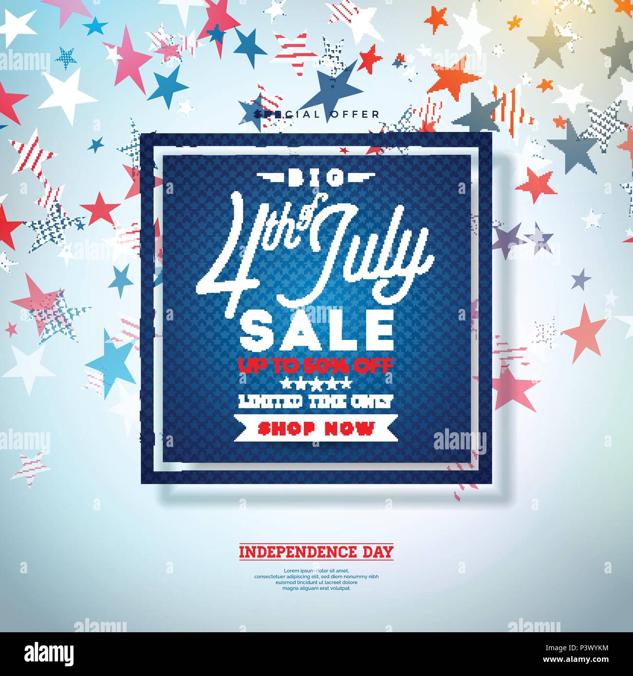 Fourth of July. Independence Day Sale Banner Design with Falling Stars ...