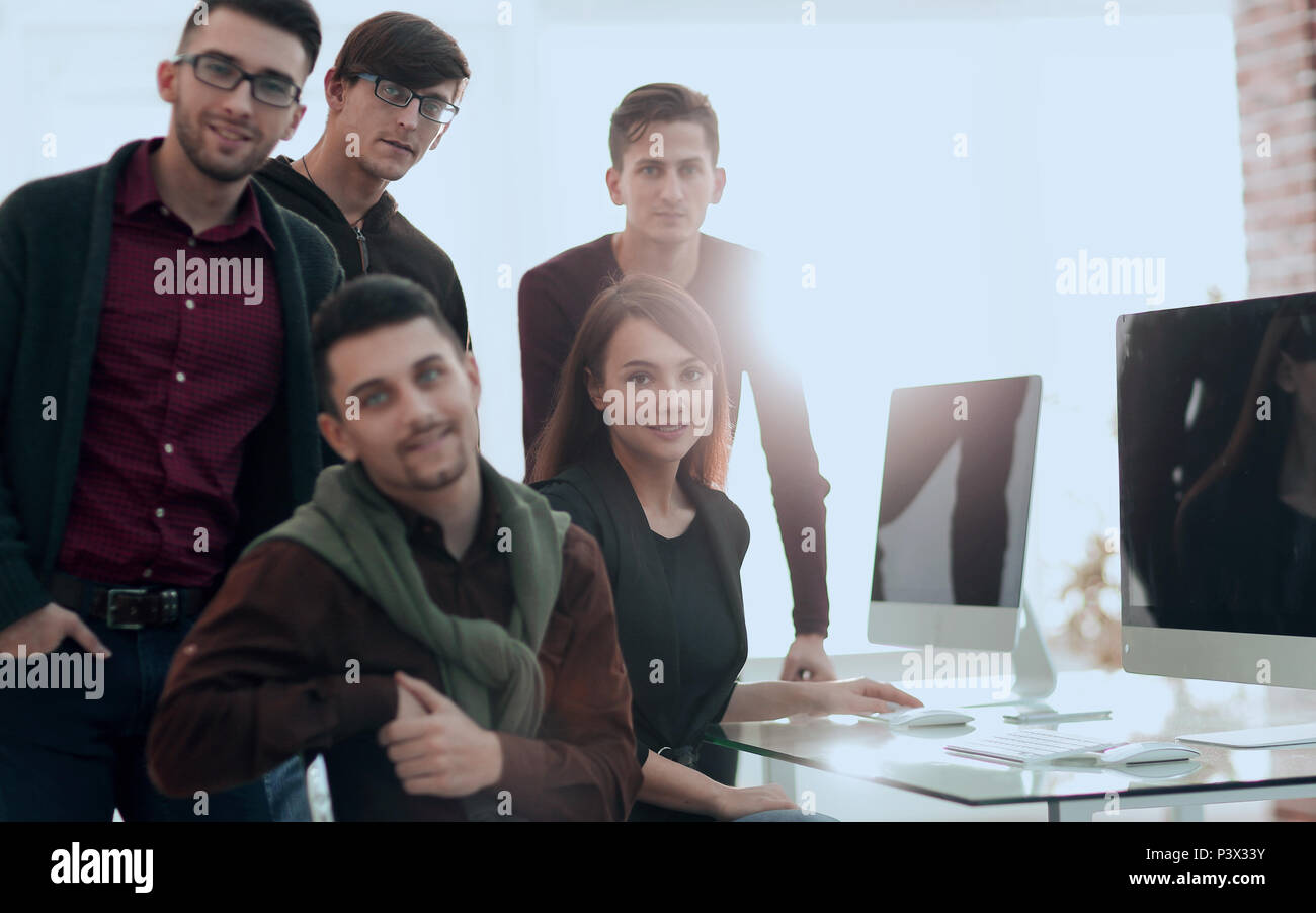 portrait of friendly business team in office Stock Photo - Alamy
