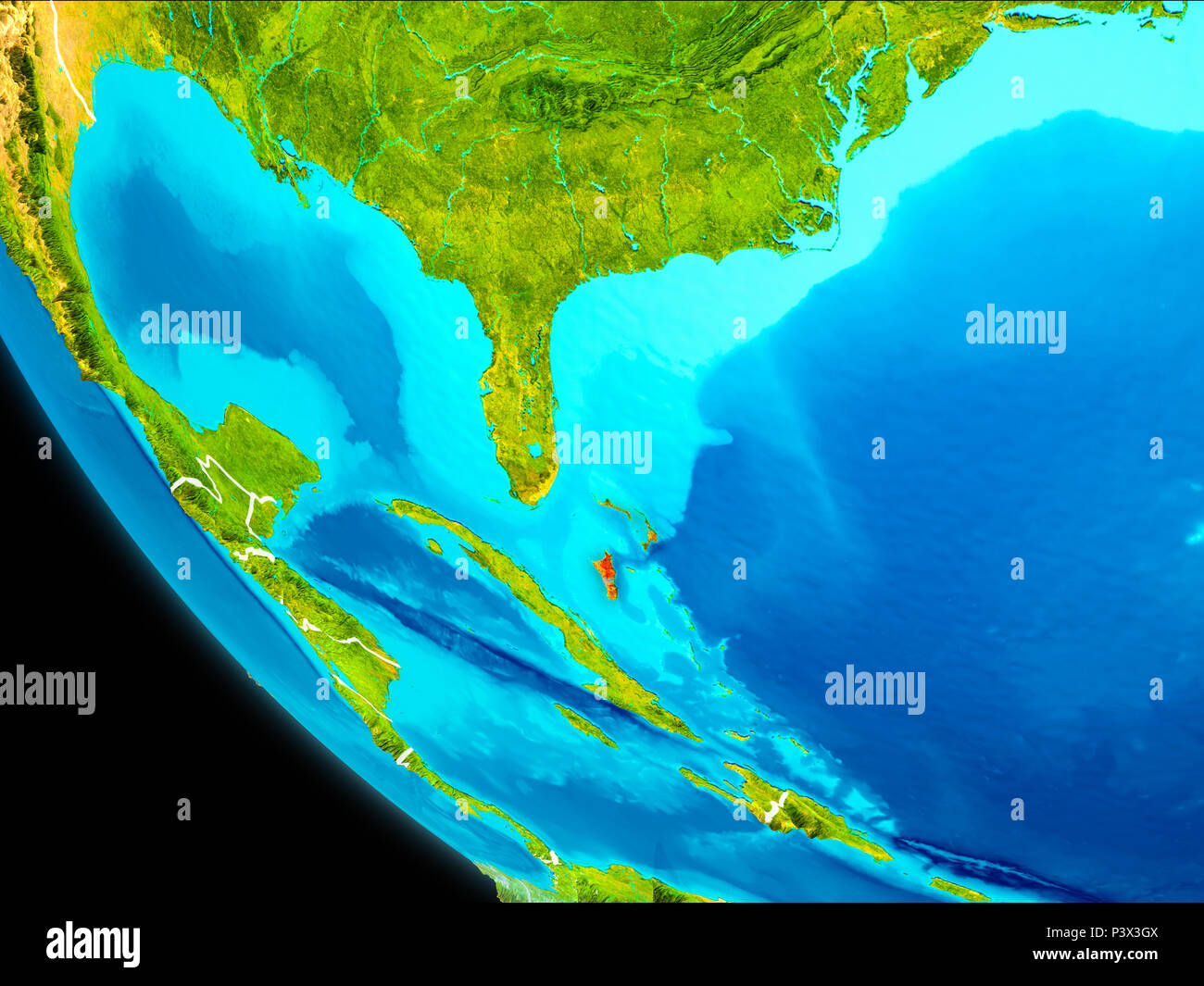 Bahamas highlighted in red on planet Earth with visible borders. 3D ...