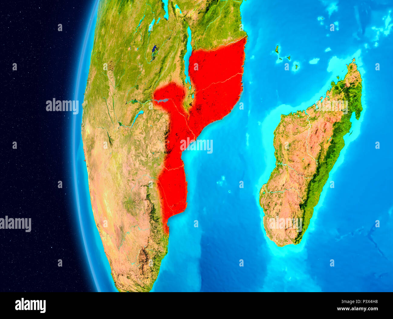 Illustration of Mozambique as seen from Earth’s orbit on planet Earth ...