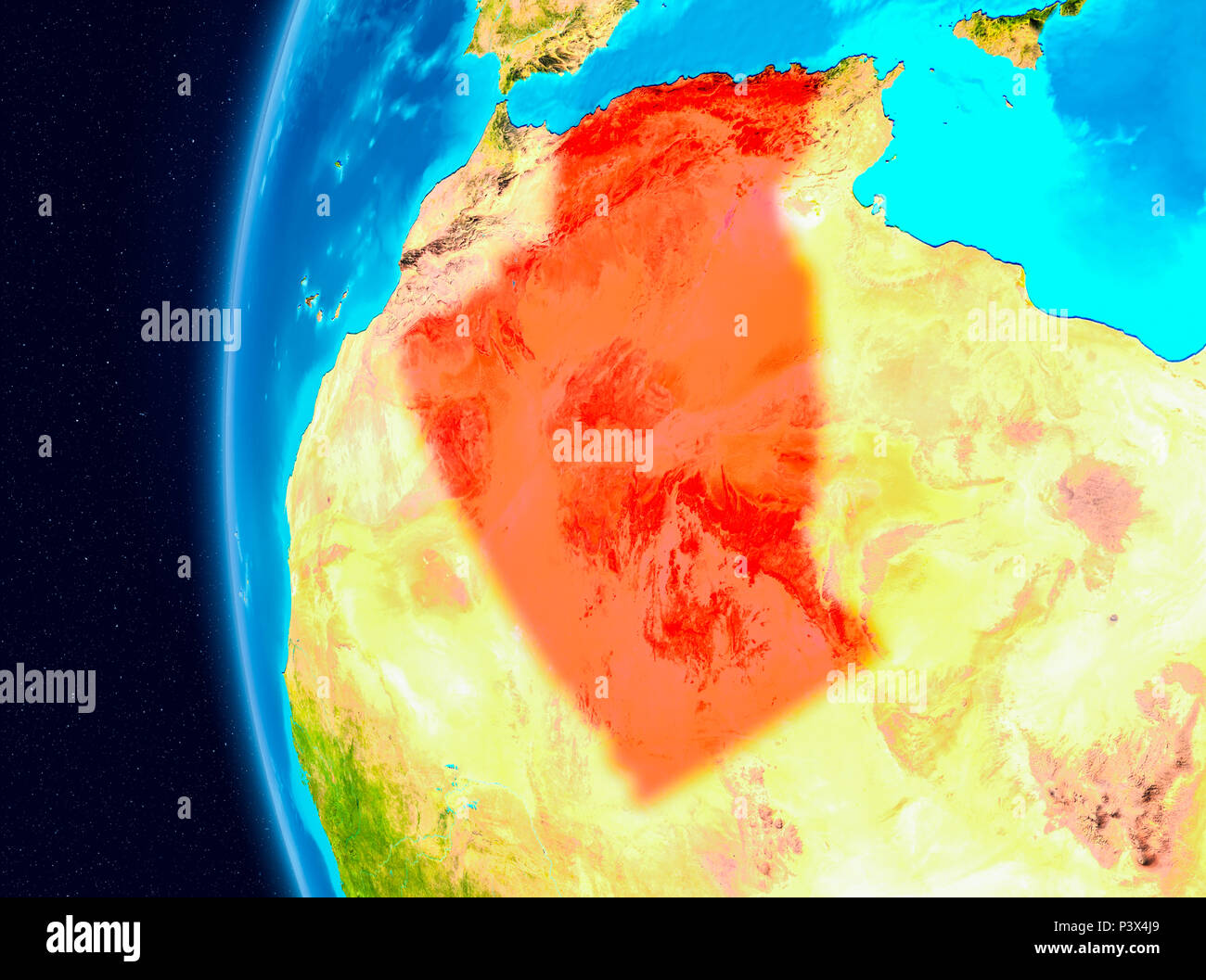 Illustration of Algeria as seen from Earth’s orbit on planet Earth. 3D ...