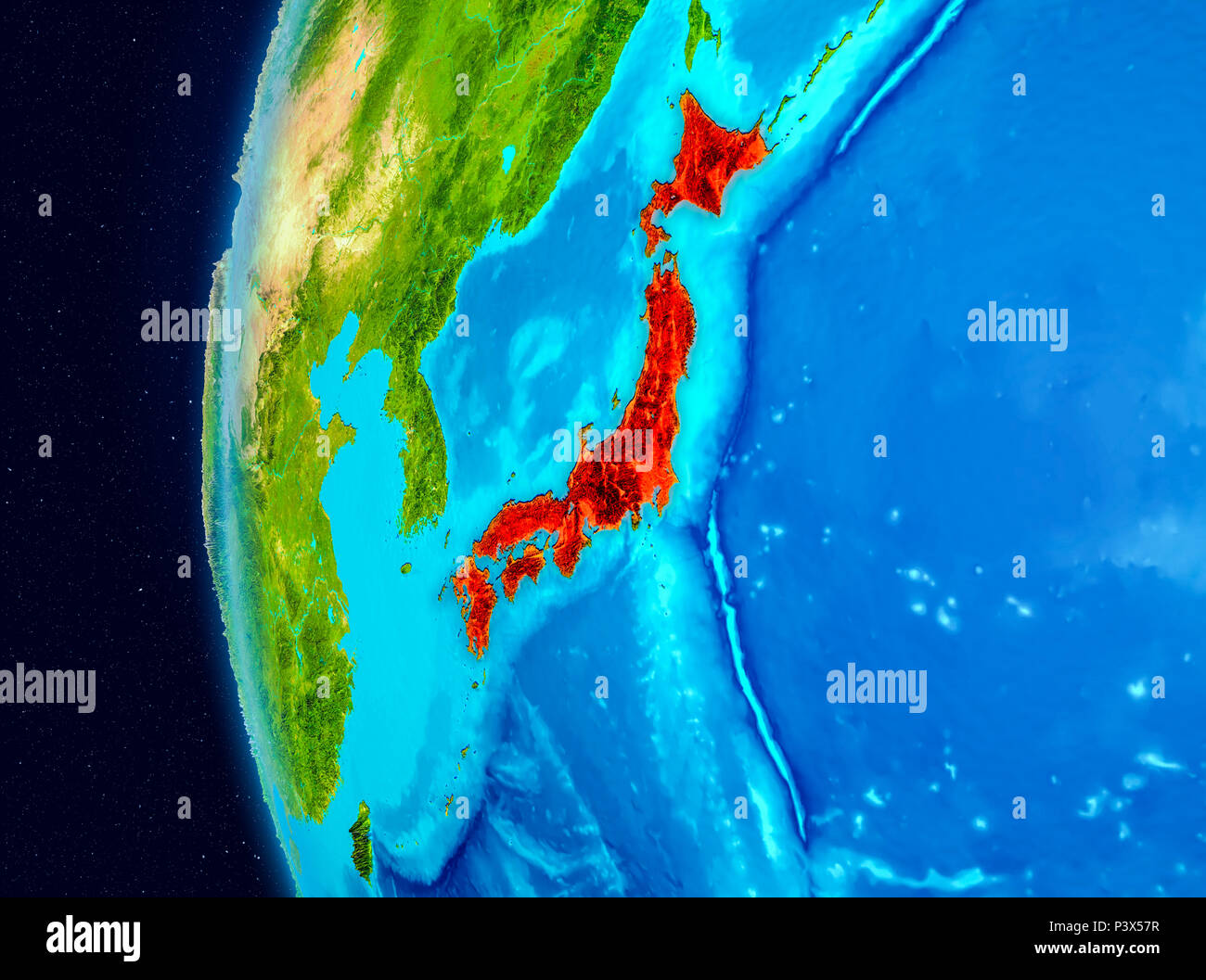 Illustration of Japan as seen from Earth’s orbit on planet Earth. 3D ...