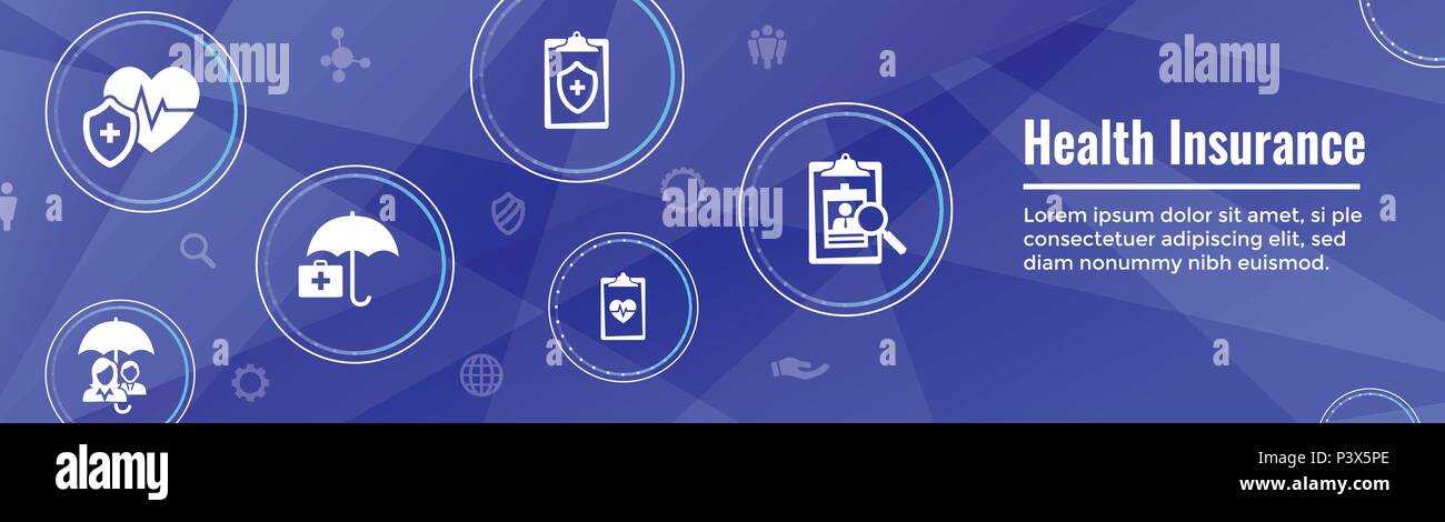 Health insurance Web Banner w Umbrella icon set with medical icons ...