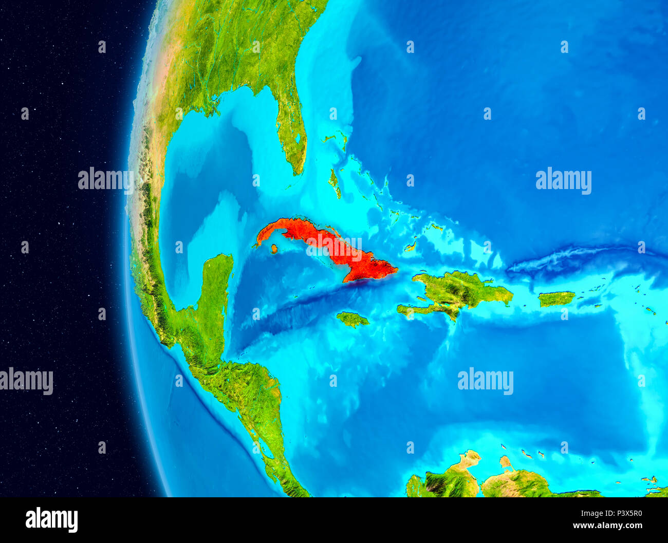 Illustration of Cuba as seen from Earth’s orbit on planet Earth. 3D ...