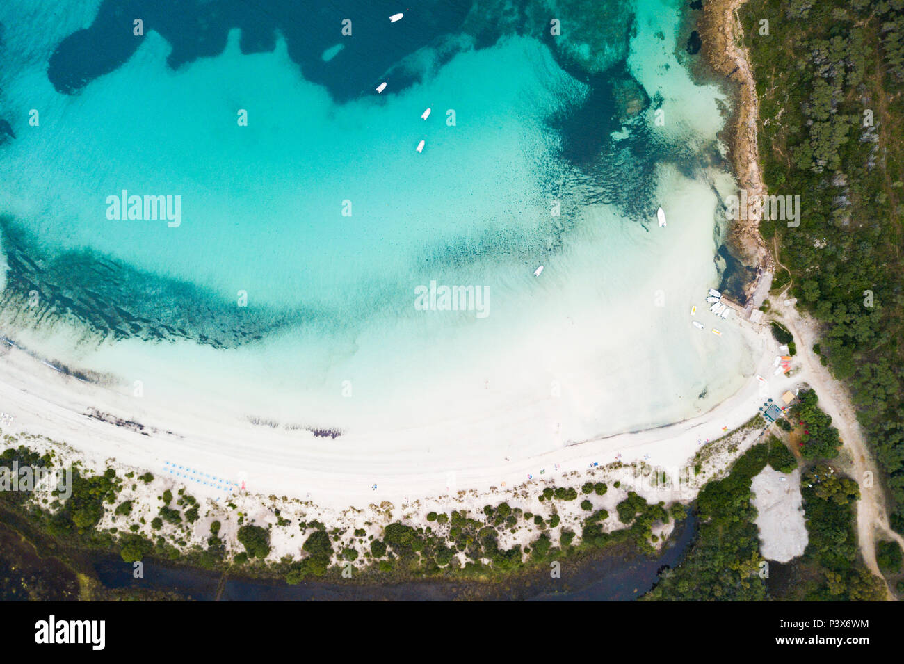 Aerial view of the Sardinian Emerald Coast, with its turquoise sea ...