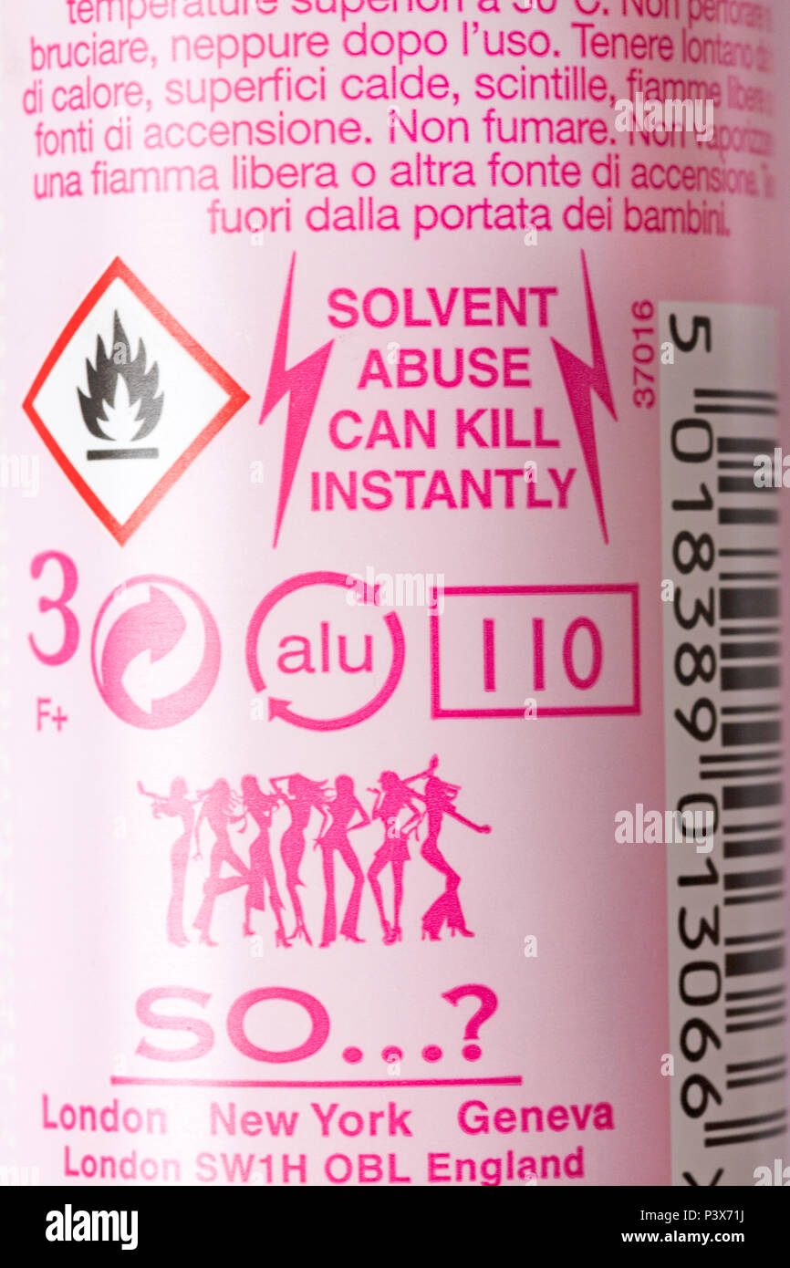 Solvent abuse can kill instantly and flammable symbol on can Stock ...