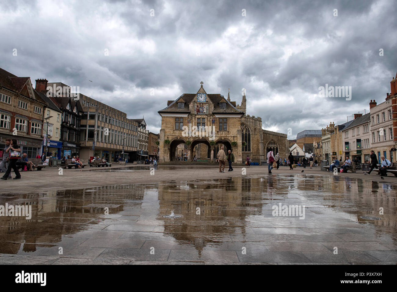 Moody sky over the Guildhall in Cathedral Square, Peterborough England ...