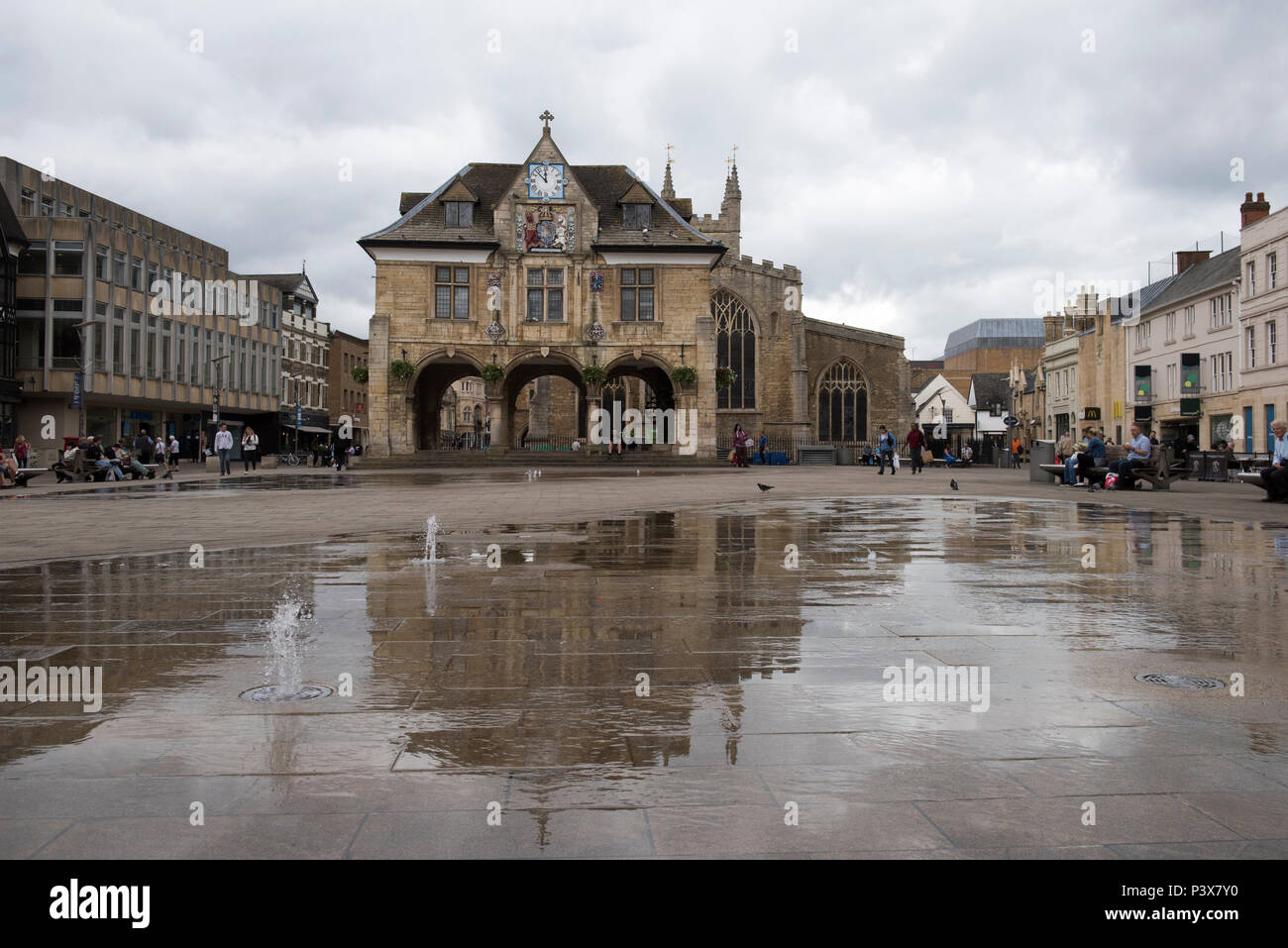 Moody sky over the Guildhall in Cathedral Square, Peterborough England ...