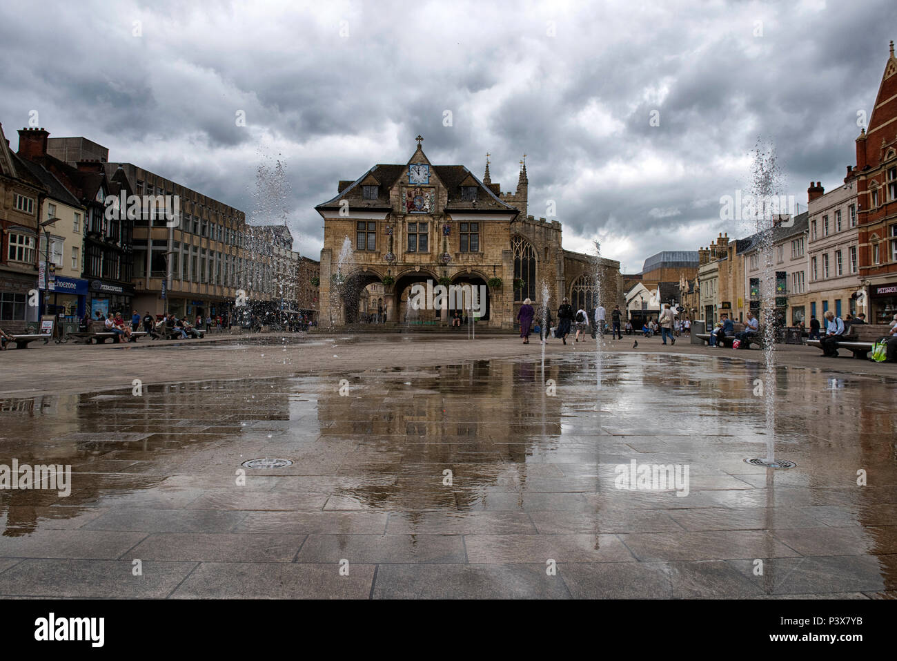 Moody sky over the Guildhall in Cathedral Square, Peterborough England ...