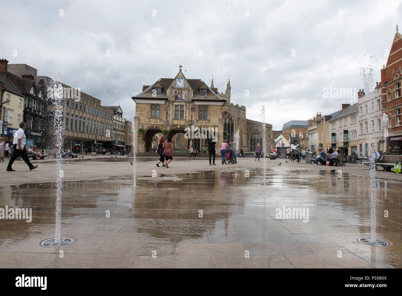 Moody sky over the Guildhall in Cathedral Square, Peterborough England ...