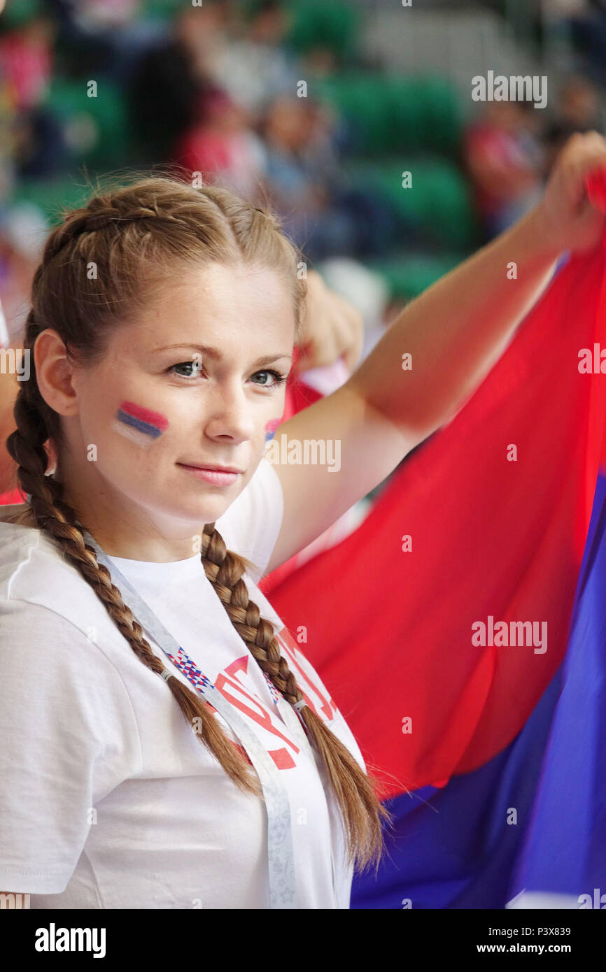 Serbian football fan during the 2018 FIFA World Cup in Russia Stock ...