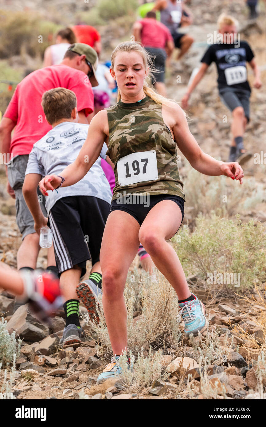 Female athlete Ruby Brown competes in a foot race and climb up "S ...