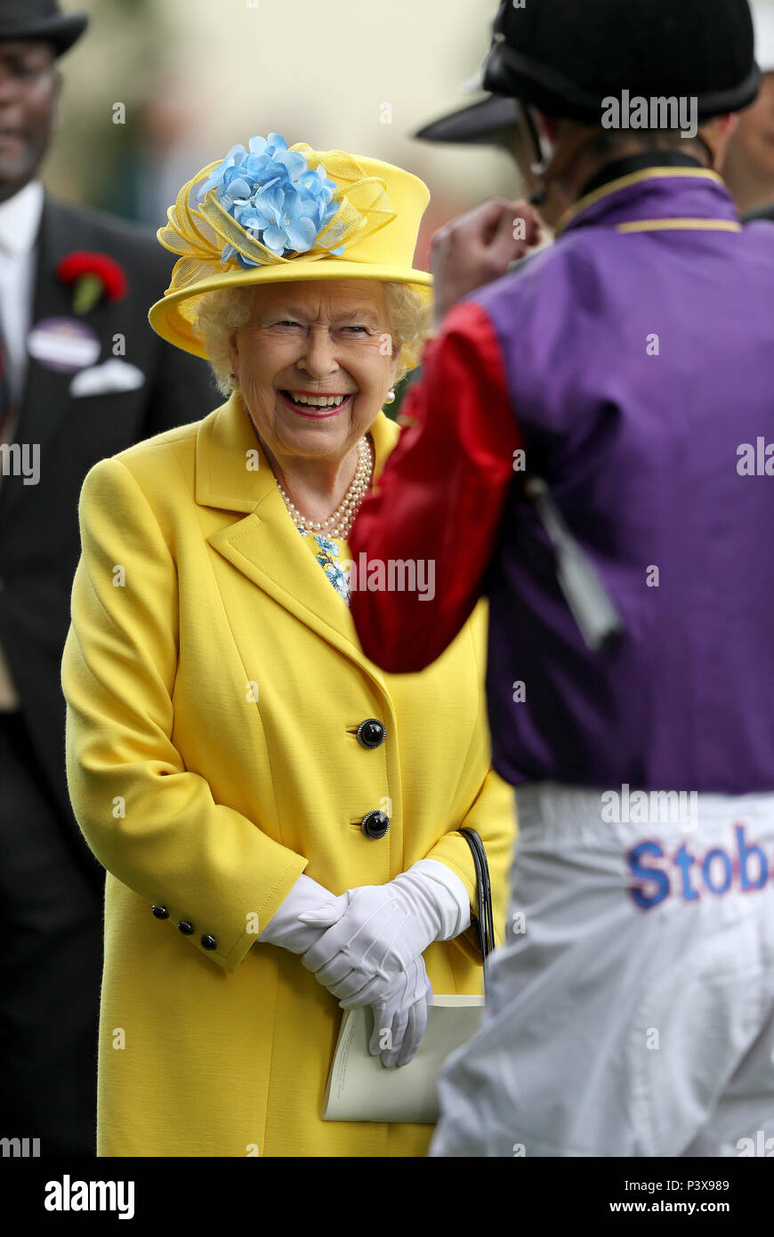 Queen Elizabeth II meets James Doyle, jockey of her horse Fabricate ...