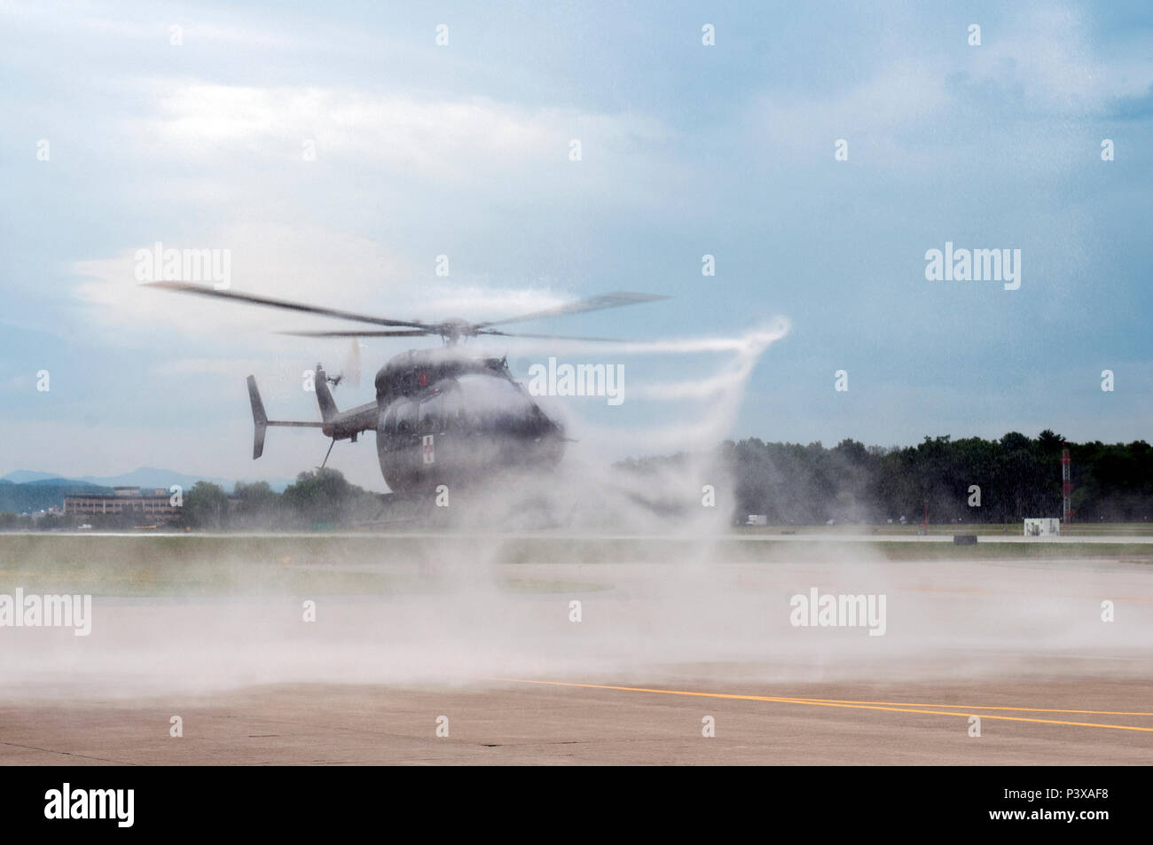 A U.S. Army UH-72 Lakota helicopter lands at the Army Aviation Support ...
