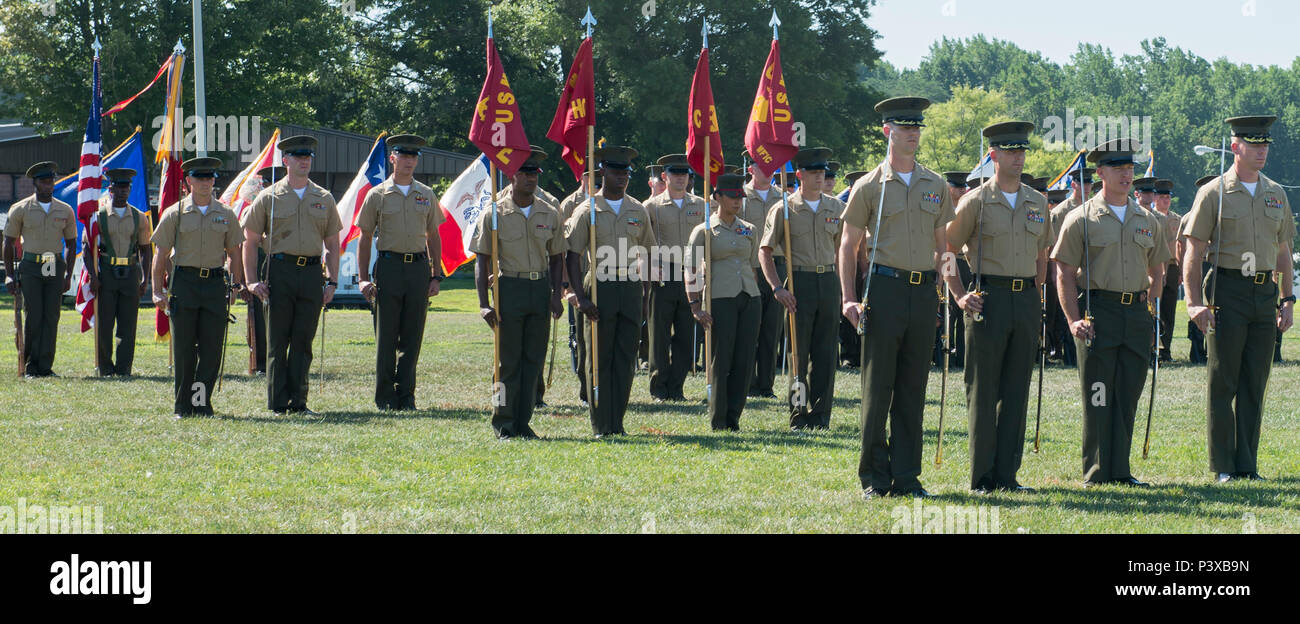 U.S. Marines stand in formation at The Basic School (TBS) during a ...