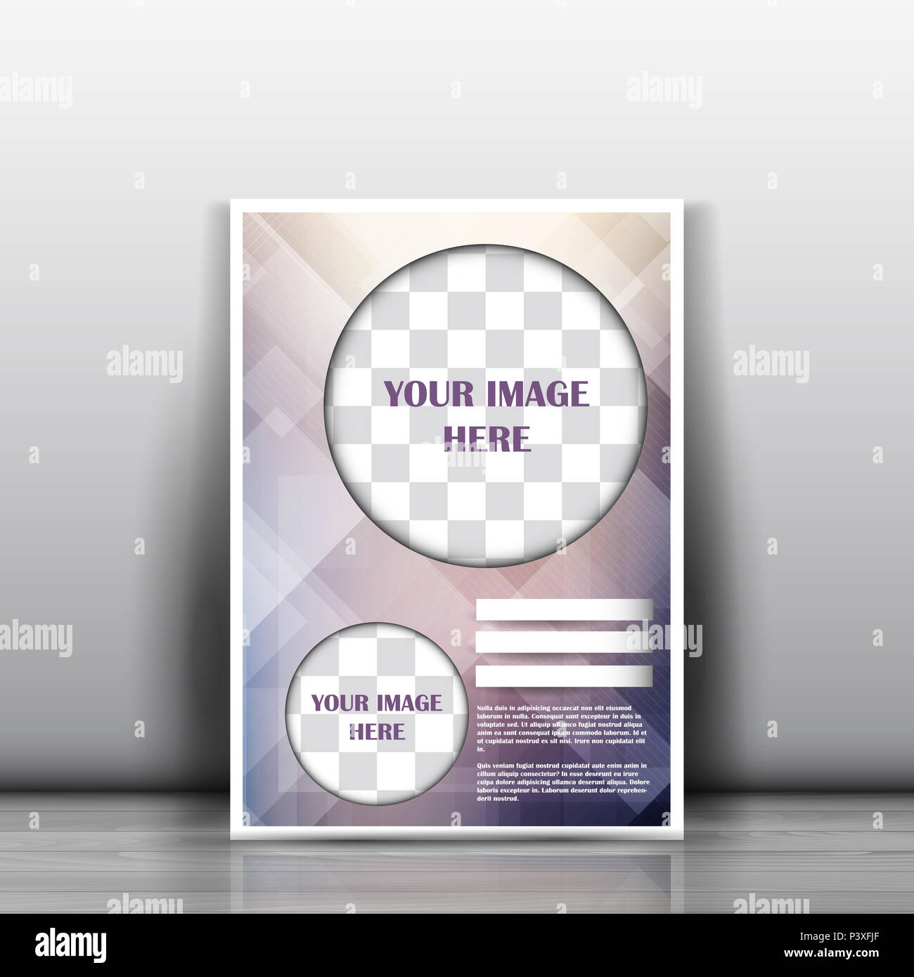 Flier template with low poly decorative design and space for images ...