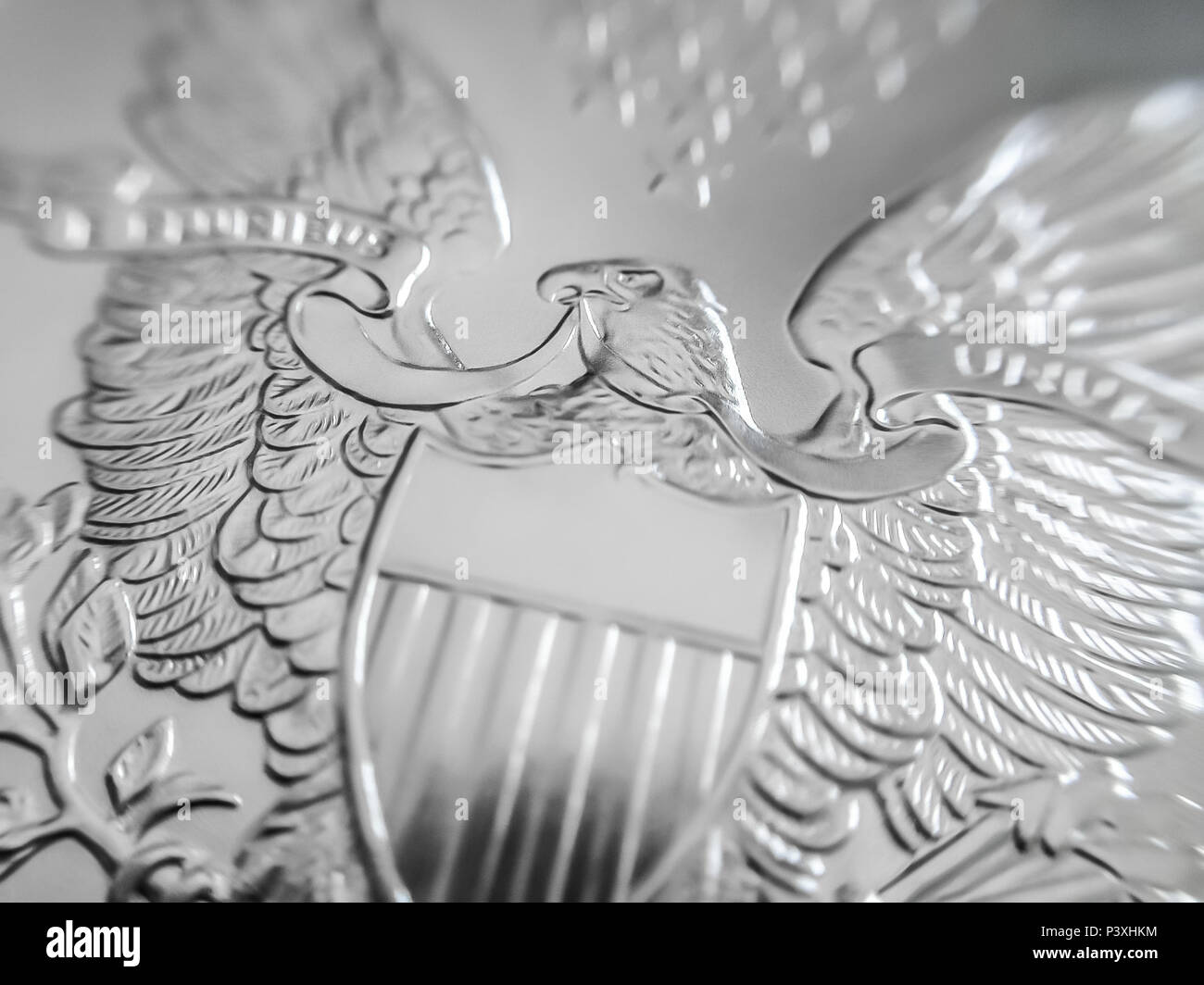 Macro close up of a American Eagle pure Silver Bullion coin. Used as a ...