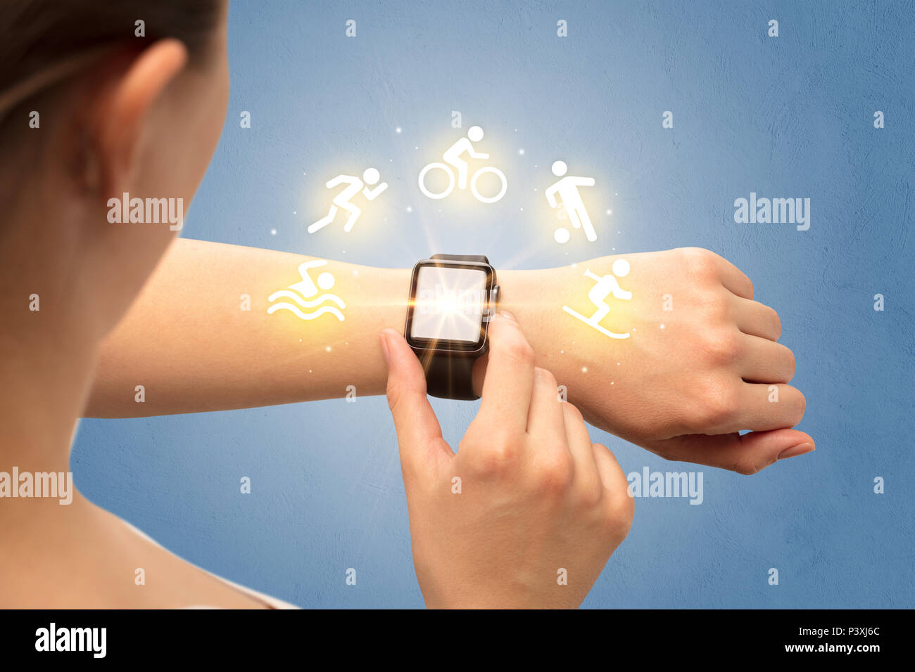 Female hand with smartwatch and sport concept Stock Photo - Alamy