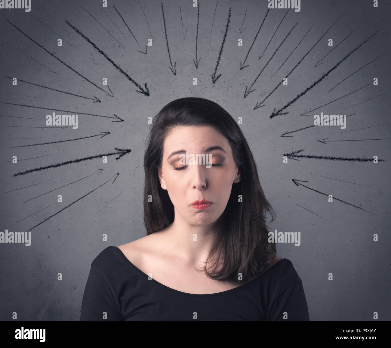 A teenage student girl under pressure while making happy face ...