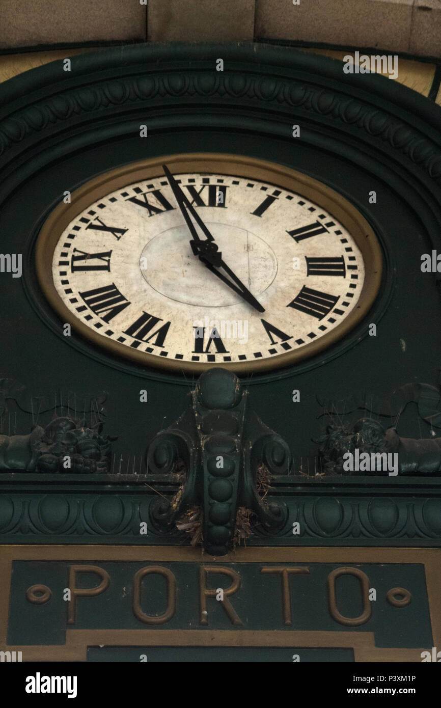 The station clock in the São Bento railway station Porto Portugal Stock ...