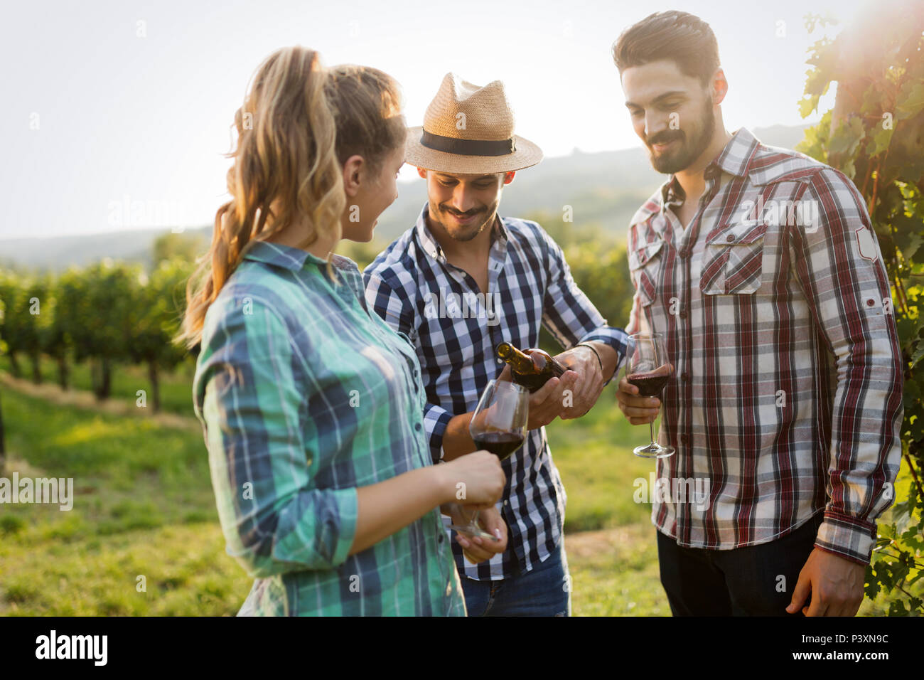 People tasting wine in vineyard Stock Photo - Alamy