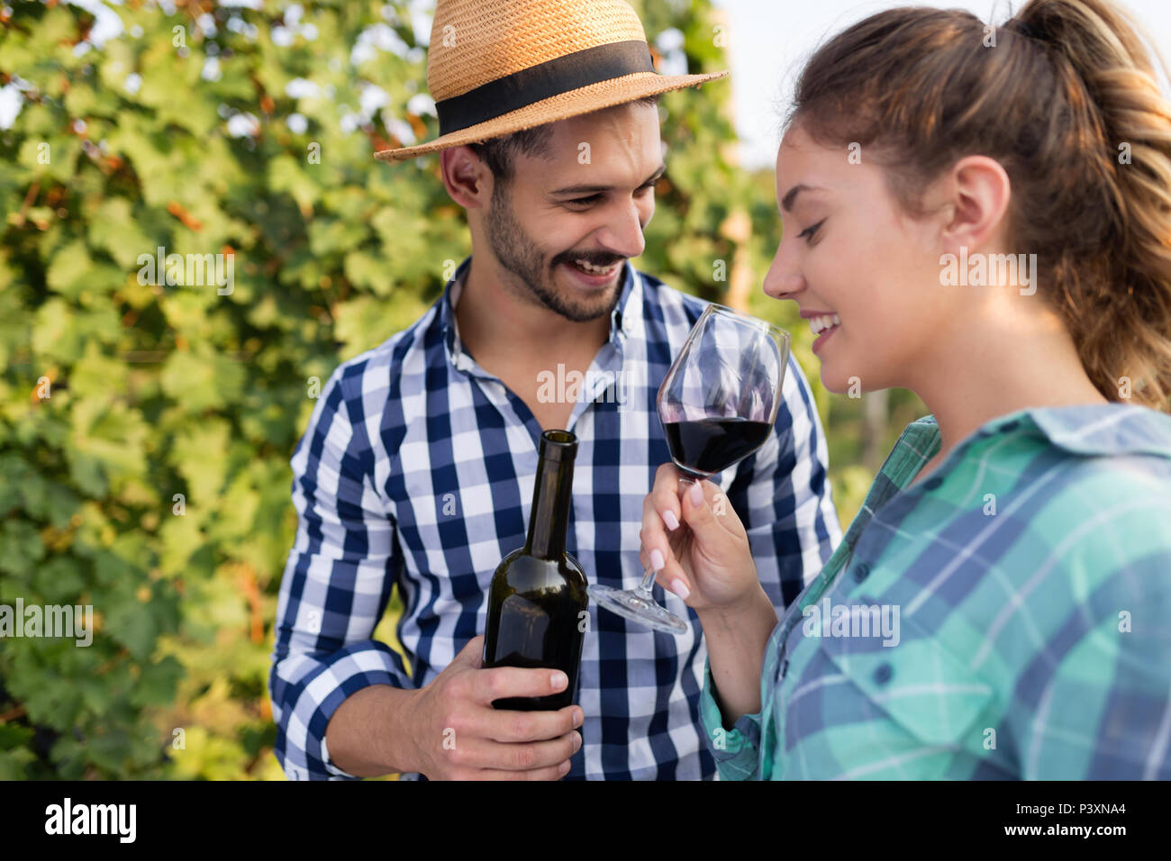 People tasting wine in vineyard Stock Photo - Alamy