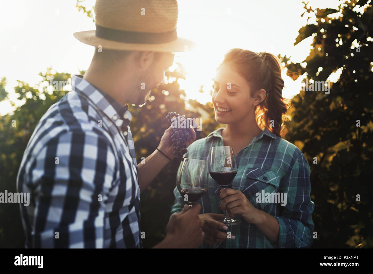 People sampling and tasting wines in vineyard Stock Photo - Alamy