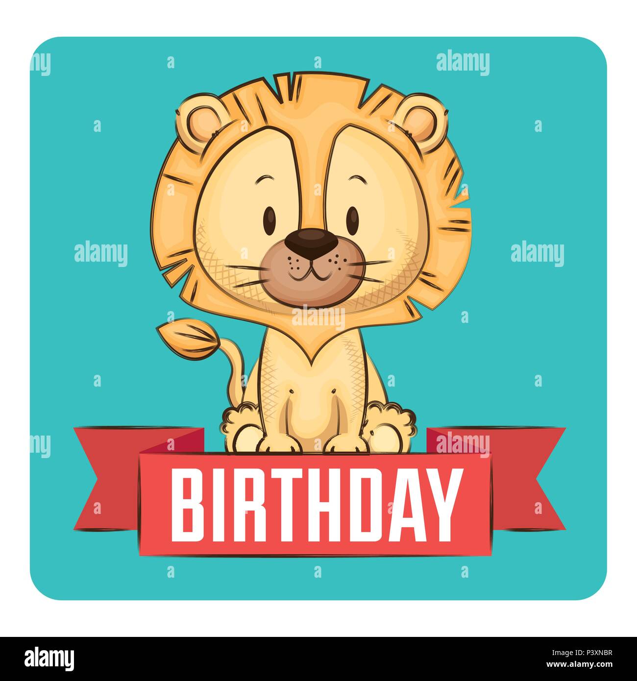 little cute lion birthday card Stock Vector Image & Art - Alamy